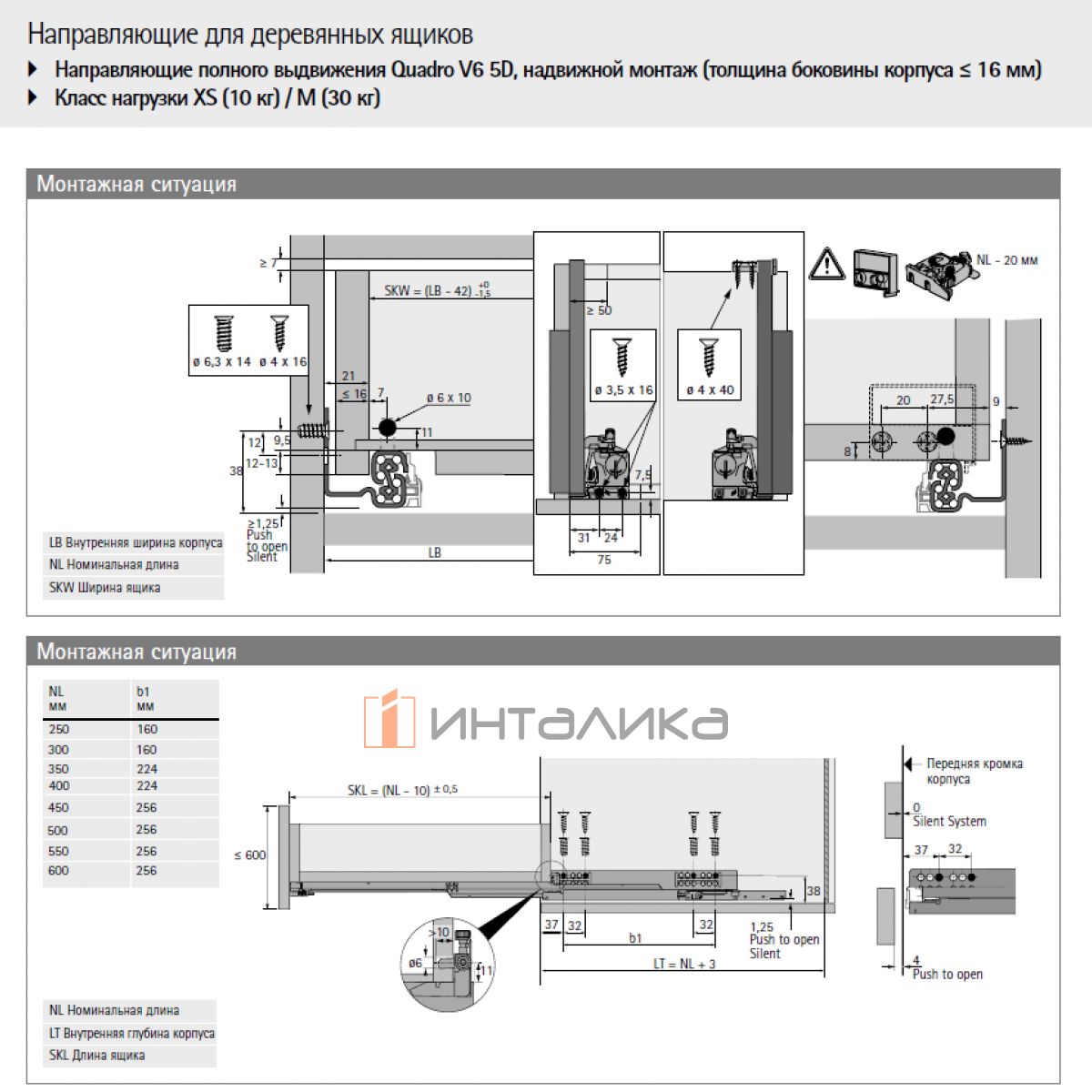Комплект скрытых направляющих HETTICH Quadro V6 5D, Push to open Silent ...